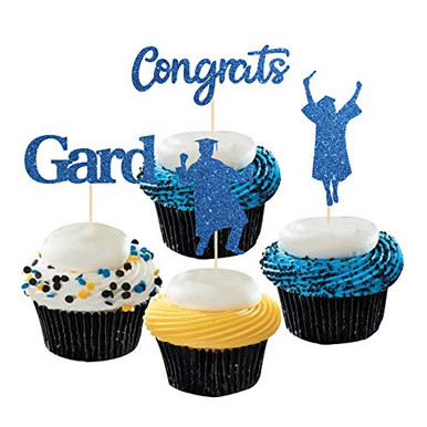 DillDall Royal Blue Glitter Congrats Grad Cupcake Toppers Graduation ...