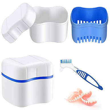 Denture Bath Case with Denture Cleaner Brush Denture Toothbrush ...