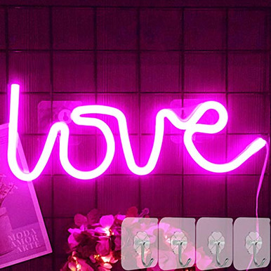 YIVIYAR LED LOVE Neon Light Sign with 4 Hooks, Love LED Sign Pink Neon ...
