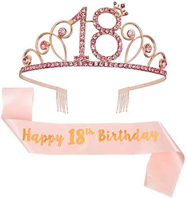 DragonflyDreams 18th Rose Gold Crown Headband,Birthday Tiara Rhinestone ...