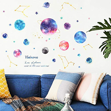Planets in The Space Kids Wall Stickers Watercolor Space Planet Star ...