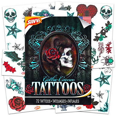 Gothic Tattoos for Girls Costume Set (72 Goth Temporary Tattoos ...