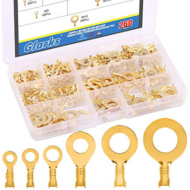 Glarks 260Pcs M3 M4 M5 M6 M8 M10 Copper Ring Terminal Assortment Set ...