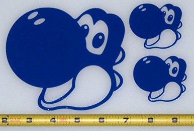 Super Mario Bros World Yoshi Head - Set of 3 HQ High Gloss Blue Vinyl ...