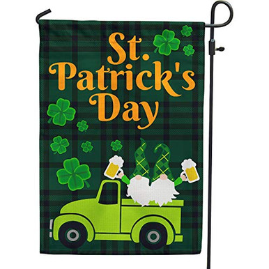 PAMBO St Patricks Day Garden Flag 12x18 Double Sided Burlap Green Truck ...