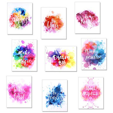 OOTSR 9 PCS Watercolor Inspirational Wall Art Prints 20 x 25 CM Wall ...