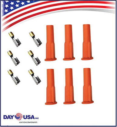 Universal 180 Kit of 6 Orange Spark Plug Rubber Boot and Terminals ...
