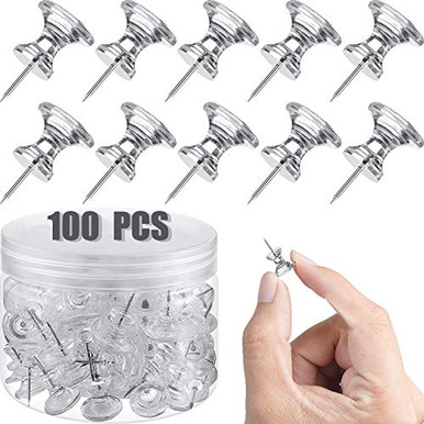 Push Pins Tacks Giant Clear Plastic Head Standard Thumb and Steel Point ...