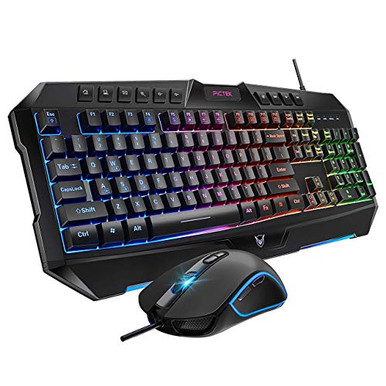 Rainbow Backlit Wired Gaming Keyboard Mouse Combo, LED 104 Keys USB ...