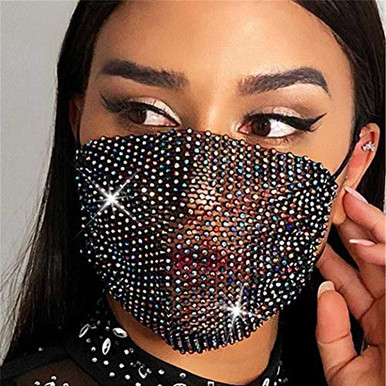 Urieo Bling Rhinestones Face Masks Sparkly Crystal Mesh Mask Elastic ...