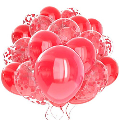 60 Pack Red Balloons Plus Red Confetti Balloons w Ribbon Red Balloon ...