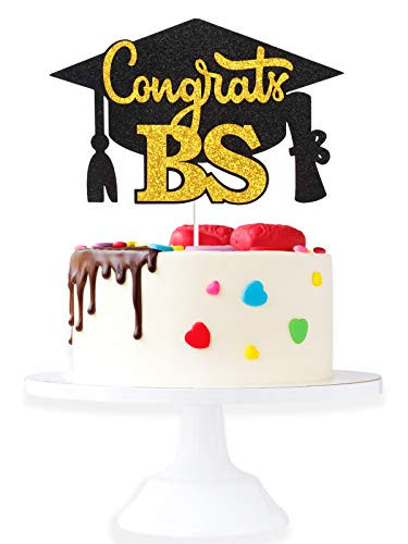 Congrats BS Graduation Cake Topper - Class Of 2021 Black Glitter Grad ...