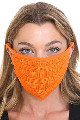C.C Reusable Washable Knit Ribbed Face Mask Ribbed Neon Orange ...