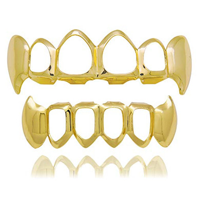 LuReen 14k Gold Teeth Grillz Open Face Outline 6 Teeth Vampire Fangs ...