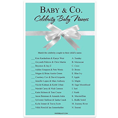 Light Blue with Bow Baby Shower Game - Celebrity Baby Names ...