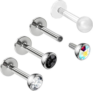 2pc 16g 6mm 1 4 Labret Stud Lip Ring Internally Threaded Snake Bite ...