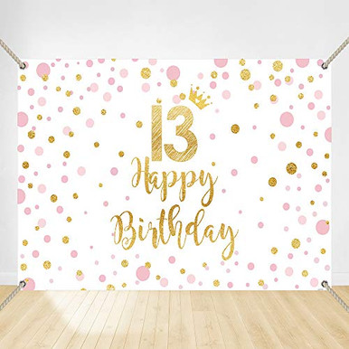 Felizotos Pink White Glitter Gold Dots Background 13th Birthday ...