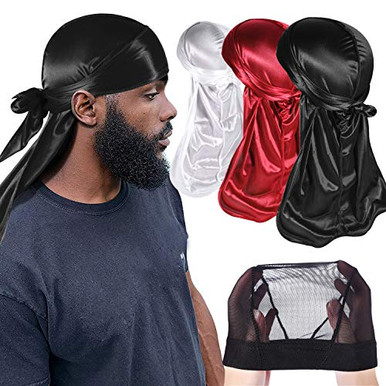 Vidsel 3Pcs Headwraps Silky Durags for Men with 1 Wave Cap Black Wave ...