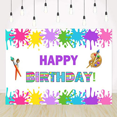 Art Party Theme Birthday Backdrop Graffiti Brush Let's Paint Colorful ...