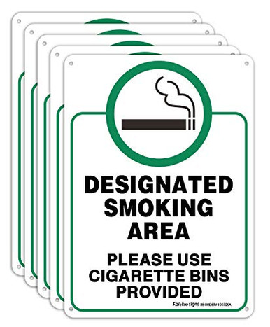 Designated Smoking Area Sign Please Use Cigarette Bins Sign 5 Pack 10 ...