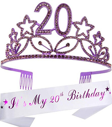 20th Birthday Gifts for Girls 20th Birthday Tiara and Sash Purple HAPPY ...