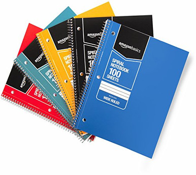 AmazonBasics Wide Ruled Wirebound Notebook, 100-Sheet, Assorted Solid ...