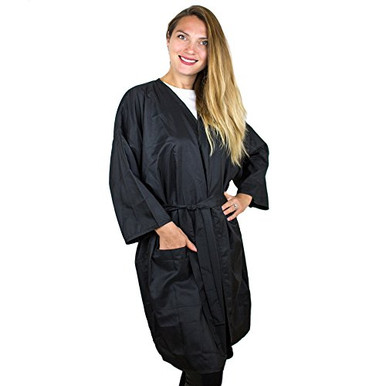 Hair Salon Smock with Pocket - Black Client Wrap Gown - Cutting Robe ...