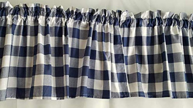 Blue and White Buffalo Check Valance Farmhouse Blue and White Curtain ...