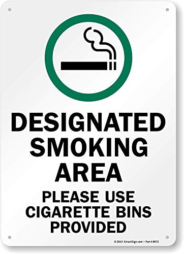SmartSign"Designated Smoking Area Please Use Cigarette Bins Provided ...
