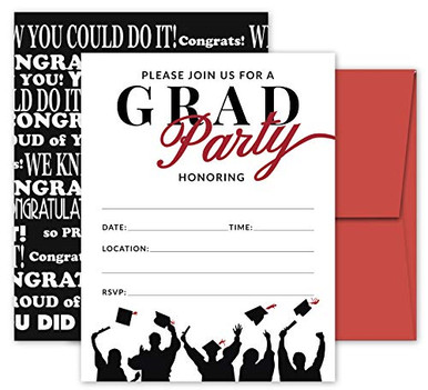 25 Red and Black Graduation Party Invitations with Envelopes for ...
