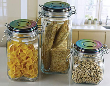 Circleware 68226 Storage Staples Glass Canisters with Swing Top Rainbow ...