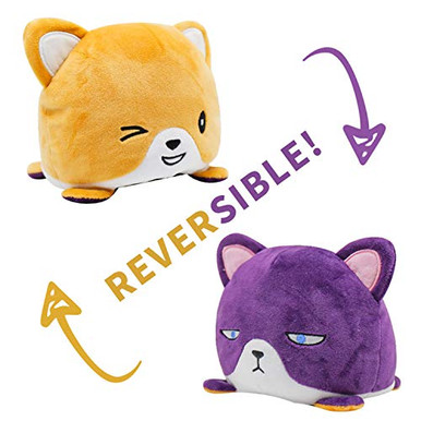 Reversible Cat Plushie Stuffed Animal Mood Plush Double-Sided Flip ...