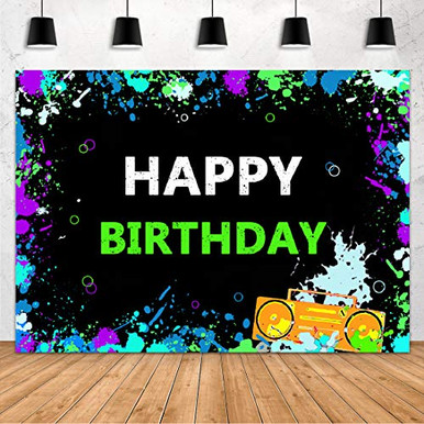 Aperturee Neon Glow Paint Splatter Happy Birthday Backdrop 7x5ft ...