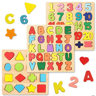 Wooden Puzzles for Toddlers YOHELLY Wooden Alphabet Number Shape ...