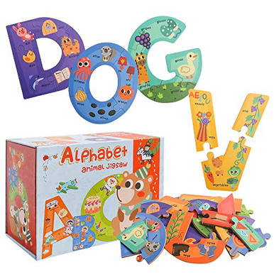 Animal Alphabet Puzzle Toys Colorful Density Wooden Board Letter ...