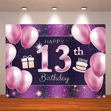Crefelicid 7x5ft Happy 13th Purple Birthday Backdrop Girls 13 Bday ...