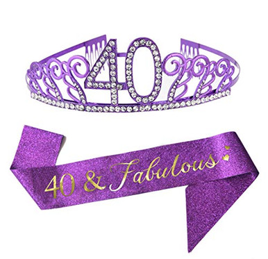 40th Purple Birthday Tiara and Sash Glitter Satin Sash and Crystal ...