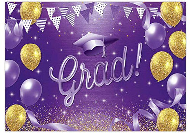 Funnytree 7X5FT Purple and Gold Congrats Grad Backdrop Graduation Class ...