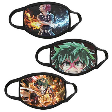 3 PCS My Hero Academia Face Masks Black Kids Face Cover Youth Academia ...