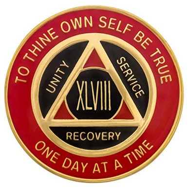 Alcoholics Anonymous Coin - 48 Year - Painted AA Anniversary Chip - Red ...