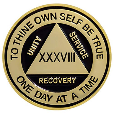 AA Chip - 38 Year - Painted AA Anniversary Coin - Gold-Plate with Black ...