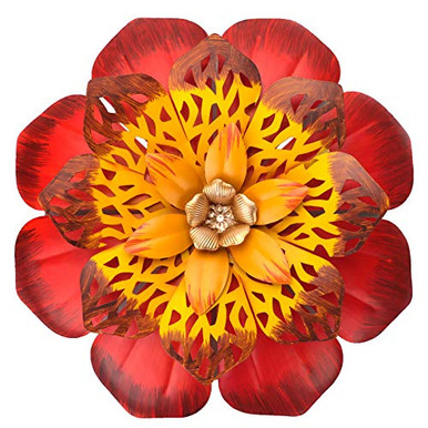 Orange Multiple Layer Metal Flower Wall Art Decor Hanging For Indoor ...