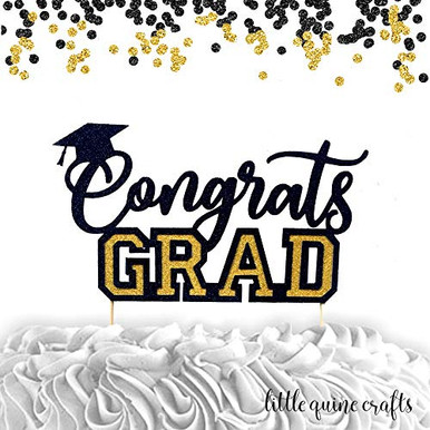 1 pc Congrats GRAD script fonts Black and gold glitter graduation party ...
