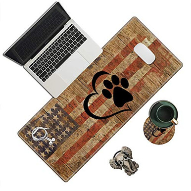 Large Gaming Mouse Pad Dog Paw Retro USA Flag Vintage Wood Desk Pad Big ...