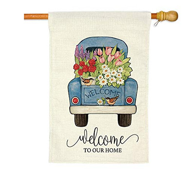 GOAUS Floral Welcome to Our Home Little Blue Truck Flower Large Spring ...