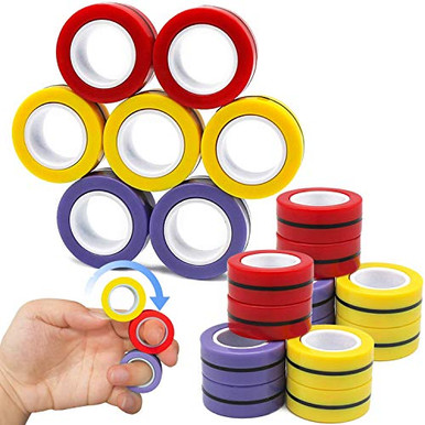 Kicko Magnetic Fidget Rings - 18 Pack - Neon Red Yellow Purple - Bulk ...