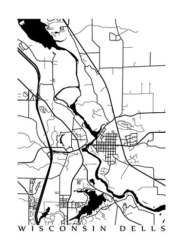 Wisconsin Dells Black and White Map Print - Warehousesoverstock