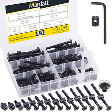 Mardatt 140Pcs 14Sizes M6 Screws Hardware Replacement Kit Black Hex ...