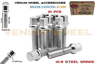 Venum wheel accessories 10 Pc Chrome 12x1.5 Ball Seat Lug Bolts 45 mm ...