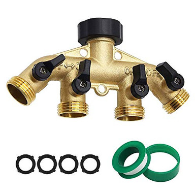 LIANGZHILIAN 4 Way Heavy Duty Brass Garden Hose Splitter Hose Connector ...